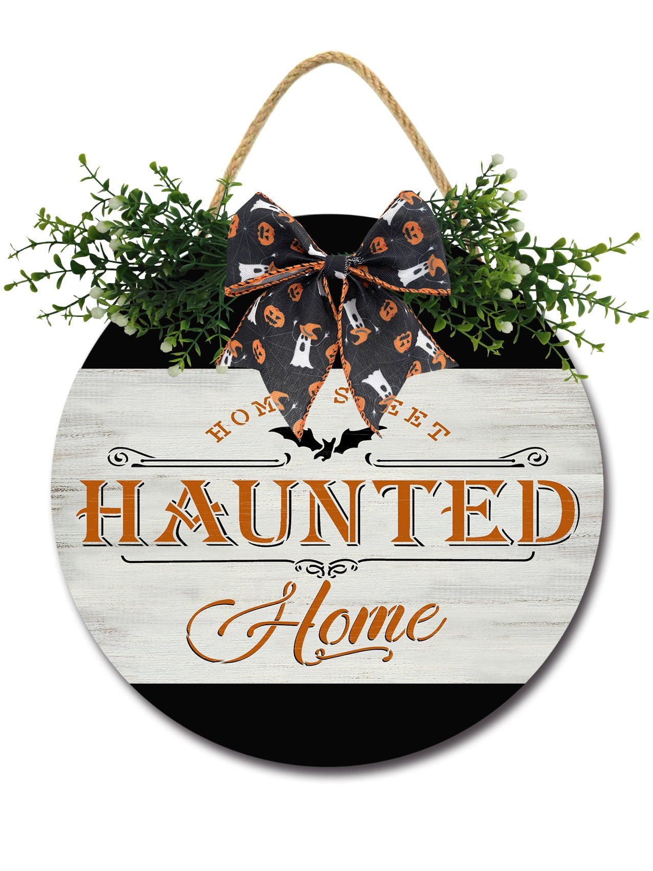 Home Sweet Haunted Home Sign Front Door Porch Decorations, Round Rustic ...