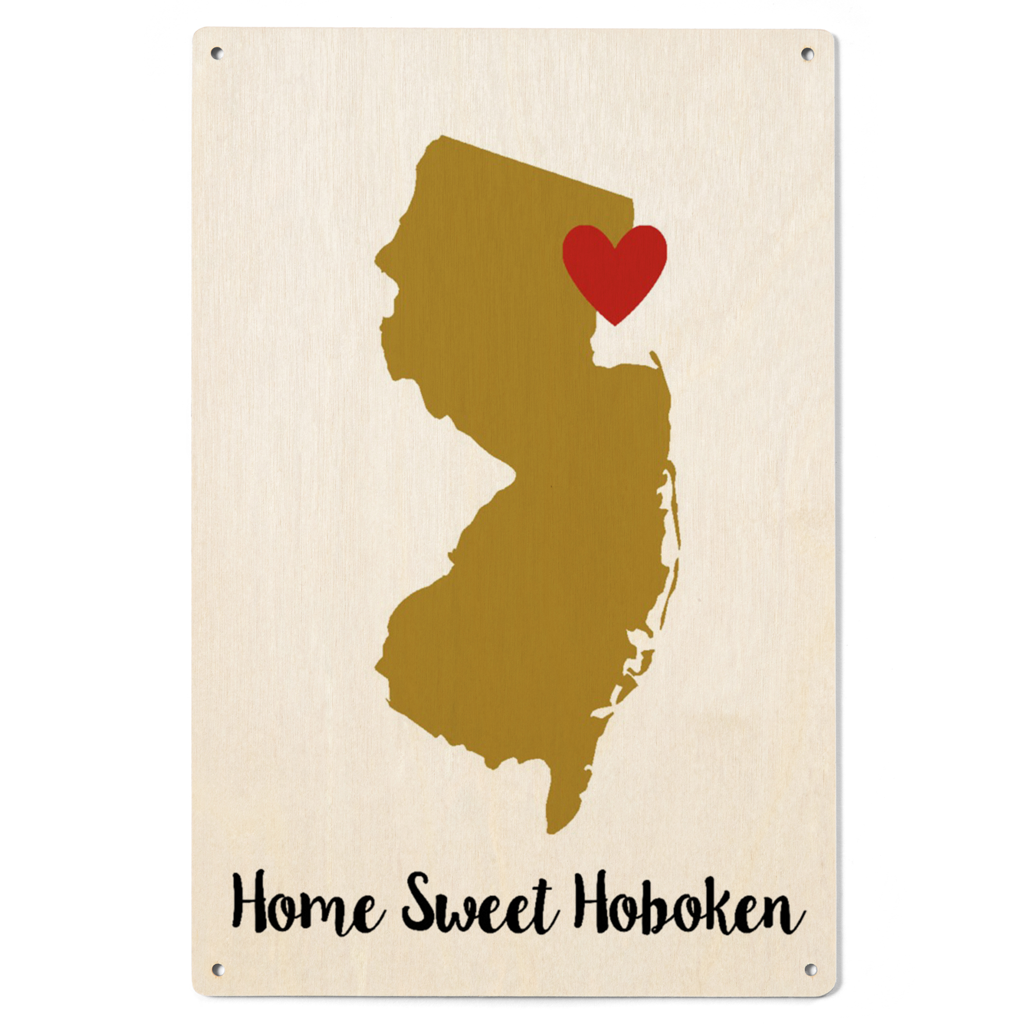 Home Sweet Hoboken, New Jersey, State Outline and Heart (Gold and Red ...