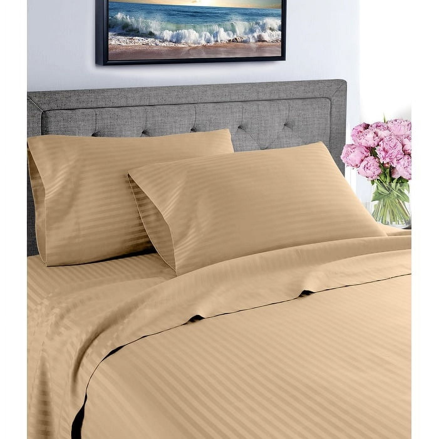 Home Sweet Home 1800 Series Embossed Stripe Bed Sheet Set Taupe Twin ...