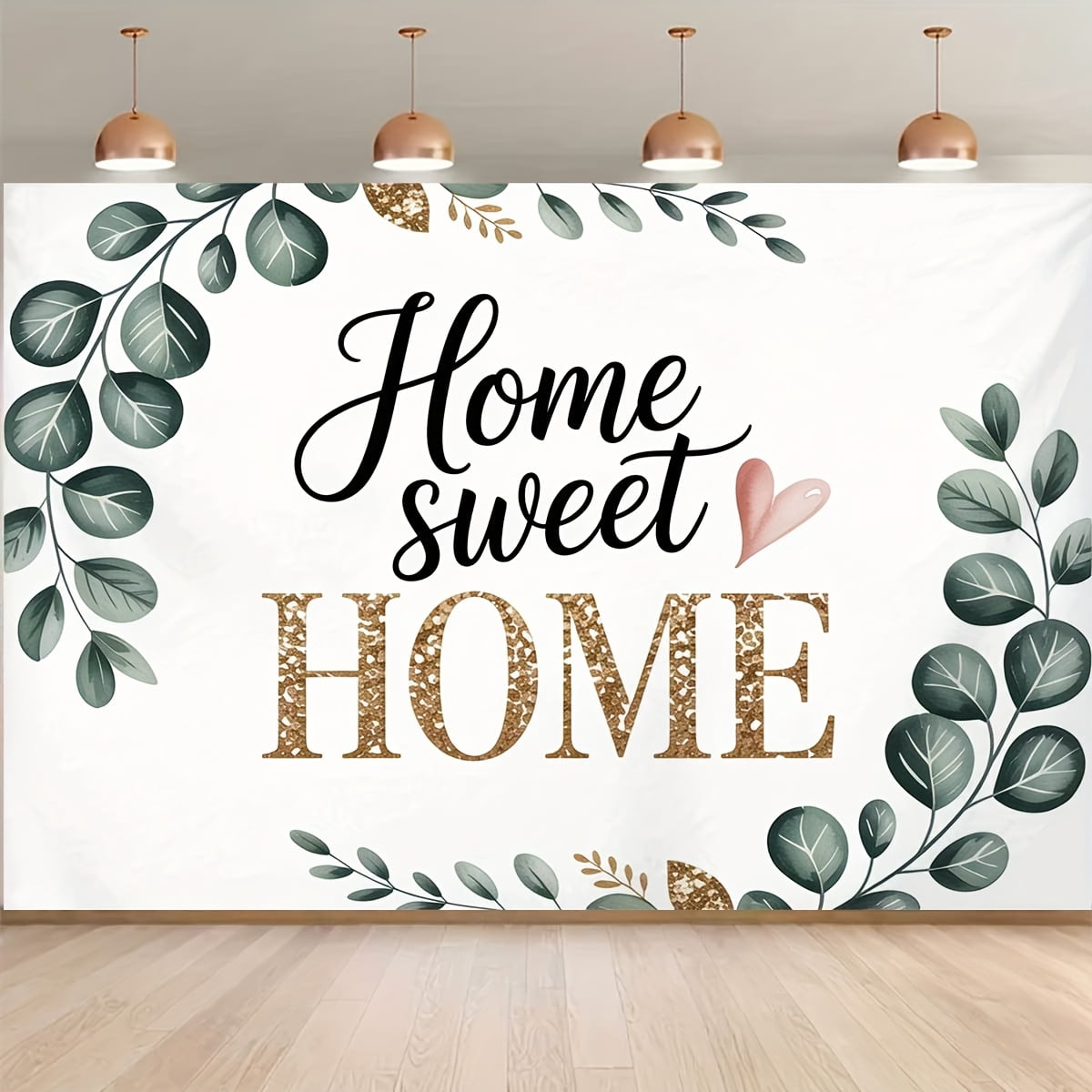 Home Sweet Home Backdrop Housewarming Party Decoration Green Leaves ...