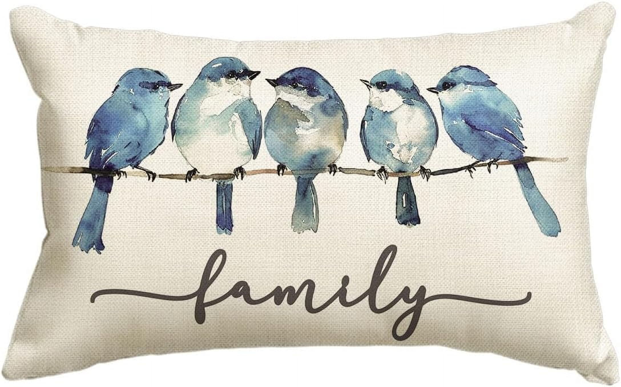 Home Sweet Home Bluebird Family Watercolor Throw Pillow Cover, 12 x 20 ...