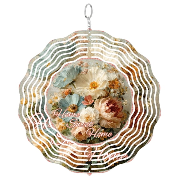 Home Sweet Home Floral 3D Wind Spinner, UV Printed Tinplate Hanging ...