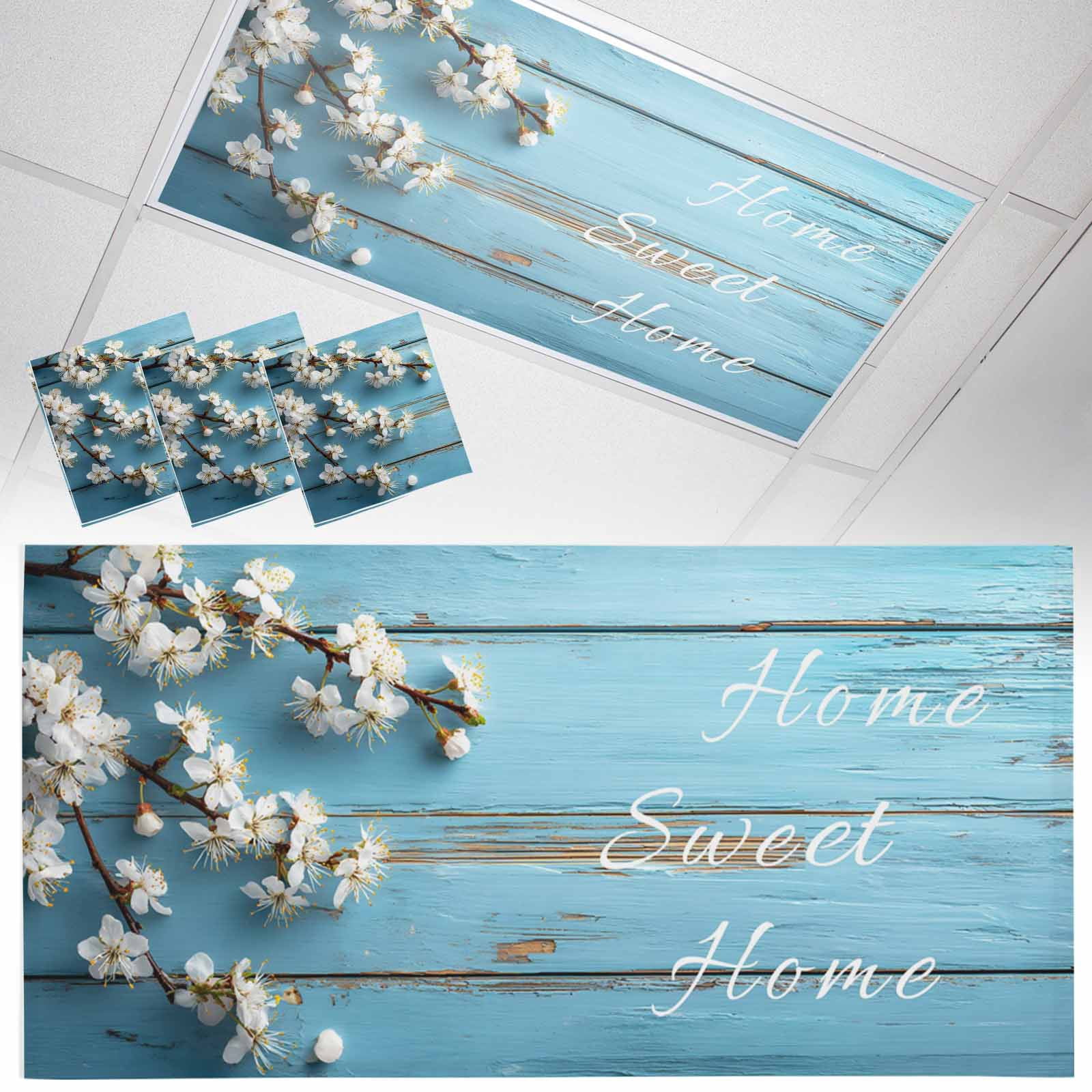 Home Sweet Home Fluorescent Light Covers Spring White Floral Blue Wood ...
