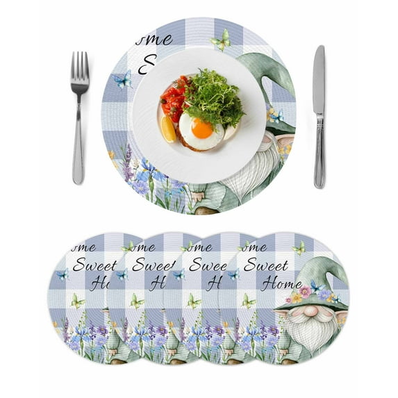 Home Sweet Home Gnome Round Table Placemats set of 4, Purple Floral ...