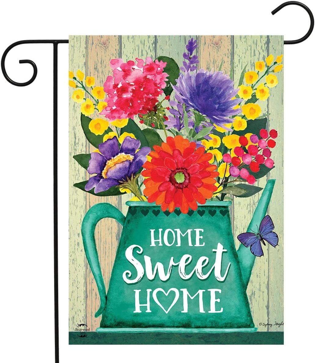 Home Sweet Home Spring Garden Flag Rustic Watering Can Floral - Walmart.com