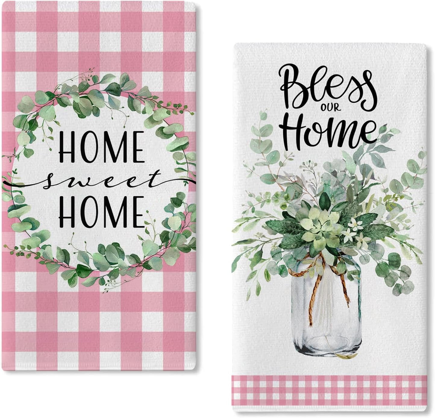 Home Sweet Home Spring Summer Kitchen Dish Towels Set of 2, Eucalyptus ...