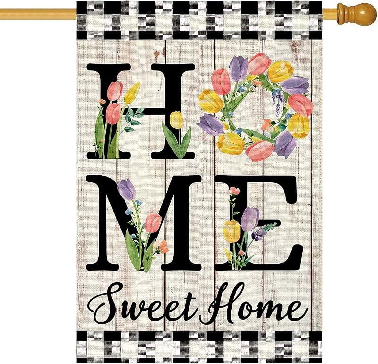 Home Sweet Home Sunflower House Flag Burlap Vertical Double Sided 28 x ...