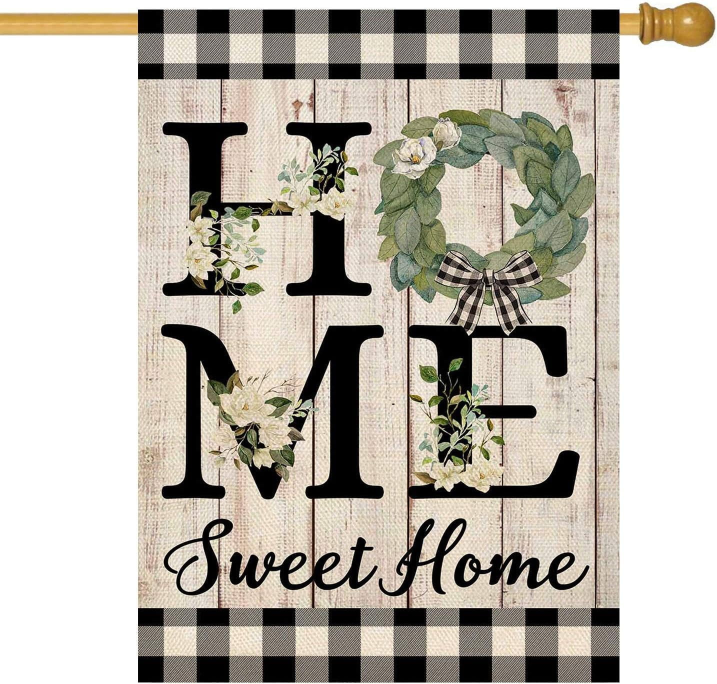 Home Sweet Home Magnolia Small Garden House Flag Burlap Vertical Double ...