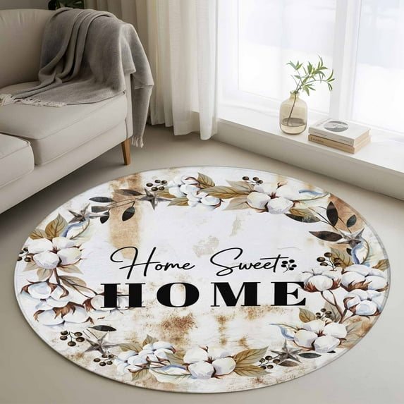 Home Sweet Round Rug 4ft Washable Circle Entryway Rugs Non Slip Wreath ...