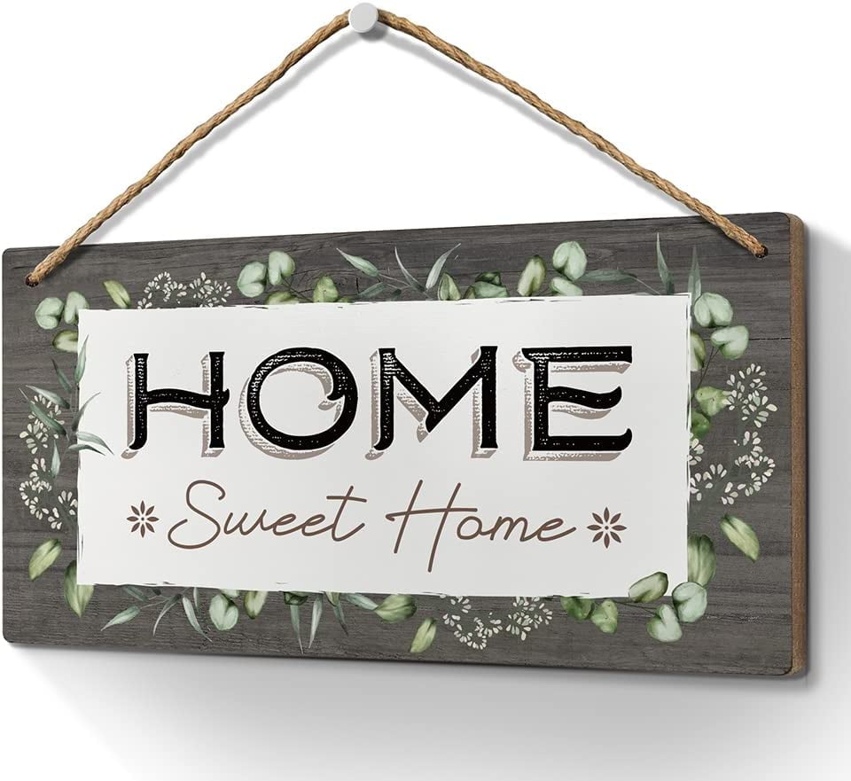 Home Sweet Home Sign with Eucalyptus 12x6 Inch Home Wall Decor for ...