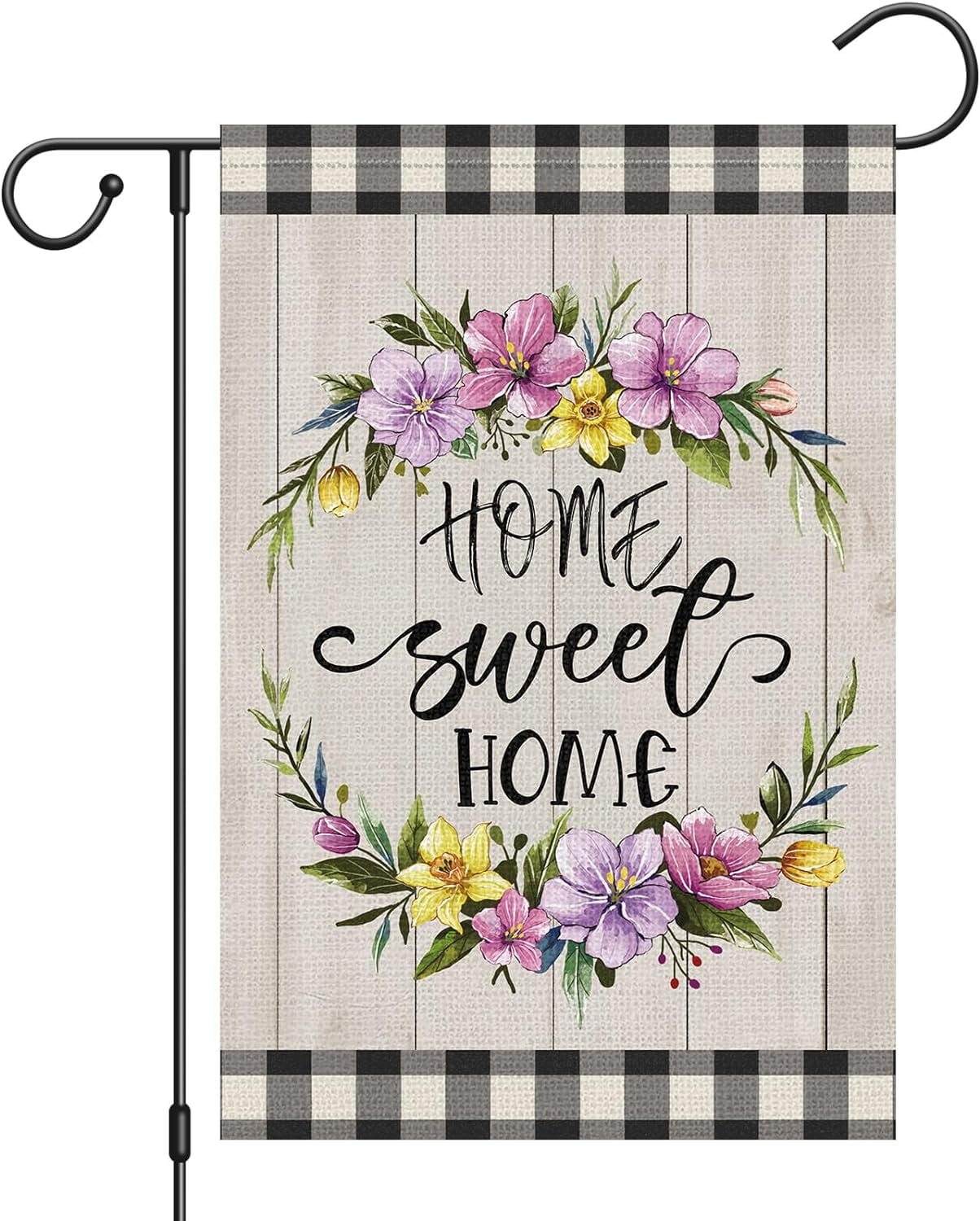 Home Sweet Home Spring Garden Flag Spring Summer Flowers Wreath Garden ...