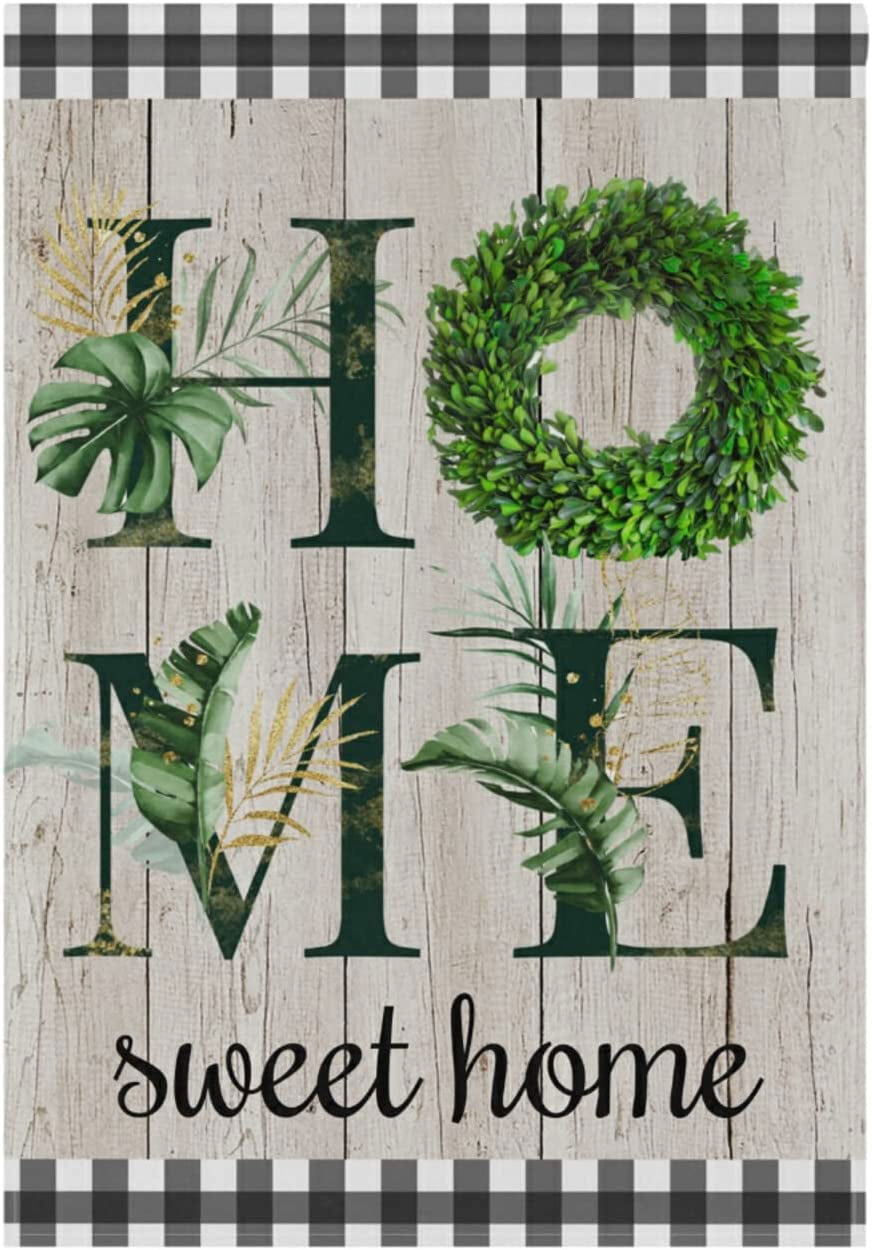 Home Sweet Home Spring Welcome Garden Flag Boxwood Wreath Summer Yard ...