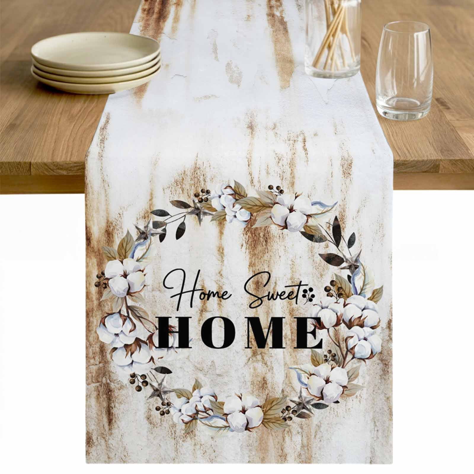Home Sweet Table Runner - 120 Inch Long Wreath Botanical Farmhouse ...