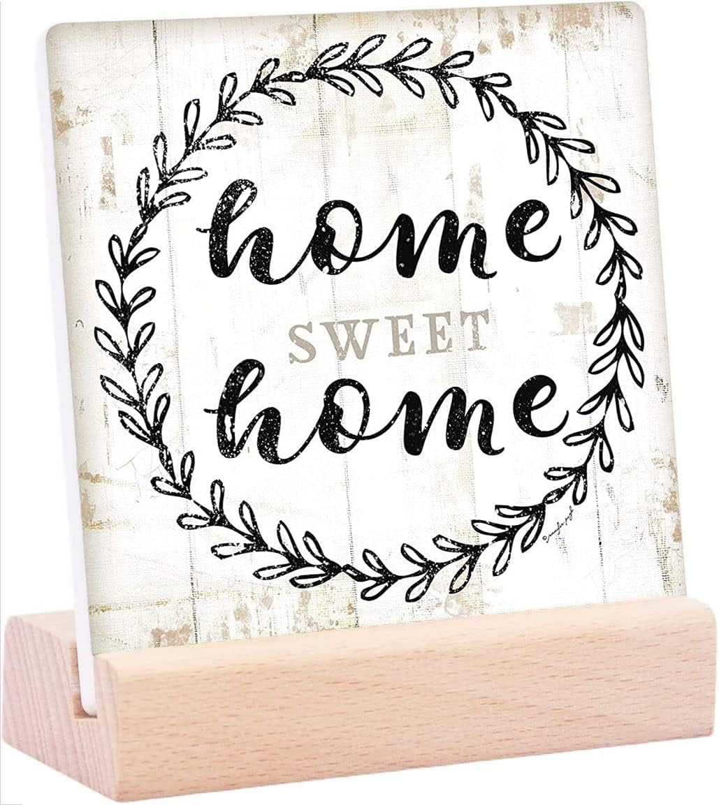 Home Sweet Home Wreath Tabletop Sign Ceramic Table Plaque with Wooden ...