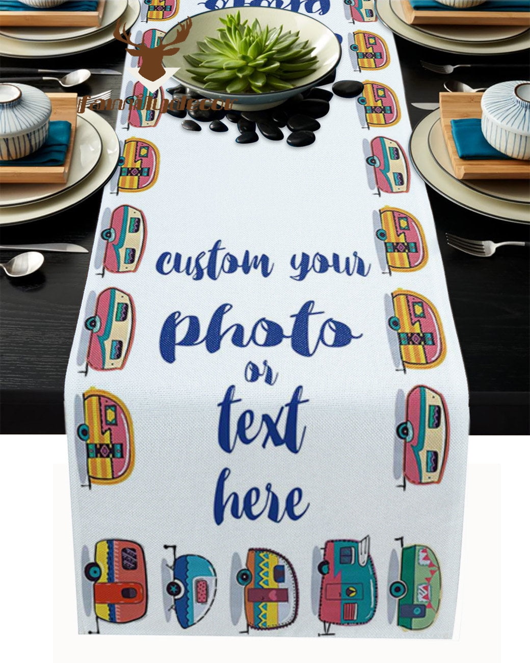 Home Table Runner Bus Camper Cartoon Cupboard Coffee Table Cover Cloth ...