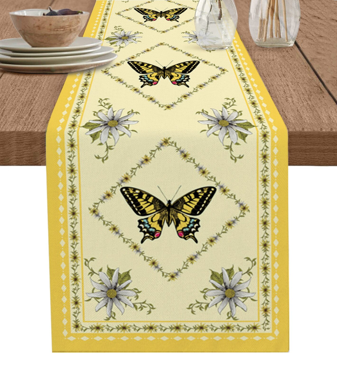 Home Table Runner Butterfly Insect Glow Blue Cupboard Coffee Table ...