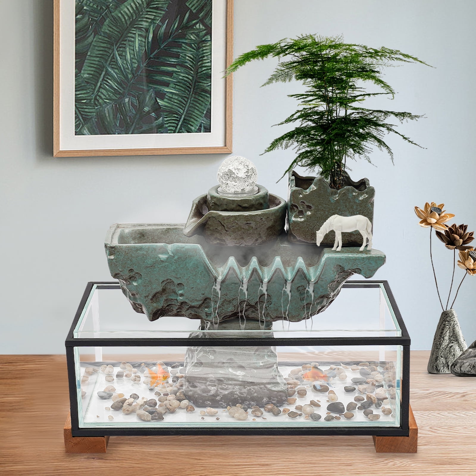 Home Tabletop Water Fountains, Indoor Water Fountain with Fish Tank ...