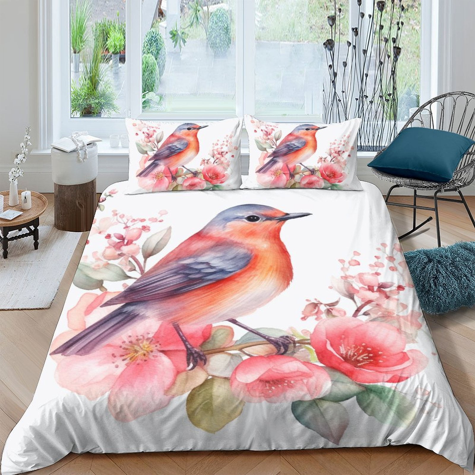 Home Textiles Flower and Bird Watercolor Painting Duvet Cover Set Adult ...