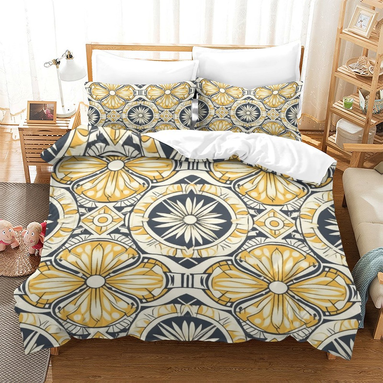 Home Textiles Yellow Bohemia Flower Printed Quilt Cover Duvet Cover Set ...
