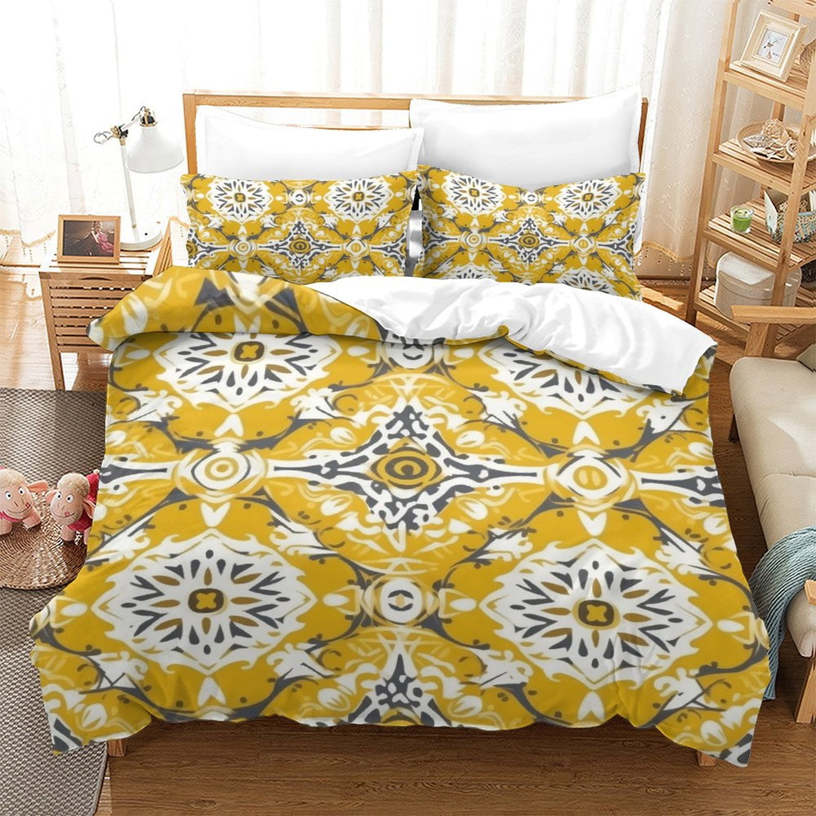 Home Textiles Yellow and Pink Abstract Flower Printed Duvet Cover Set ...