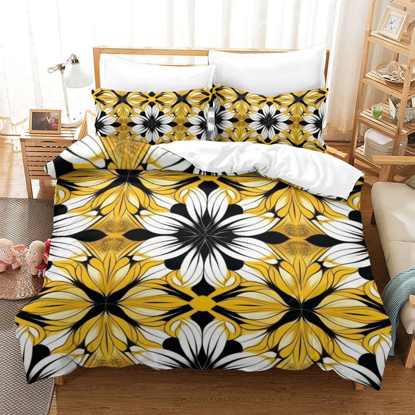 Home Textiles Yellow and Pink Abstract Flower Printed Duvet Cover Set ...