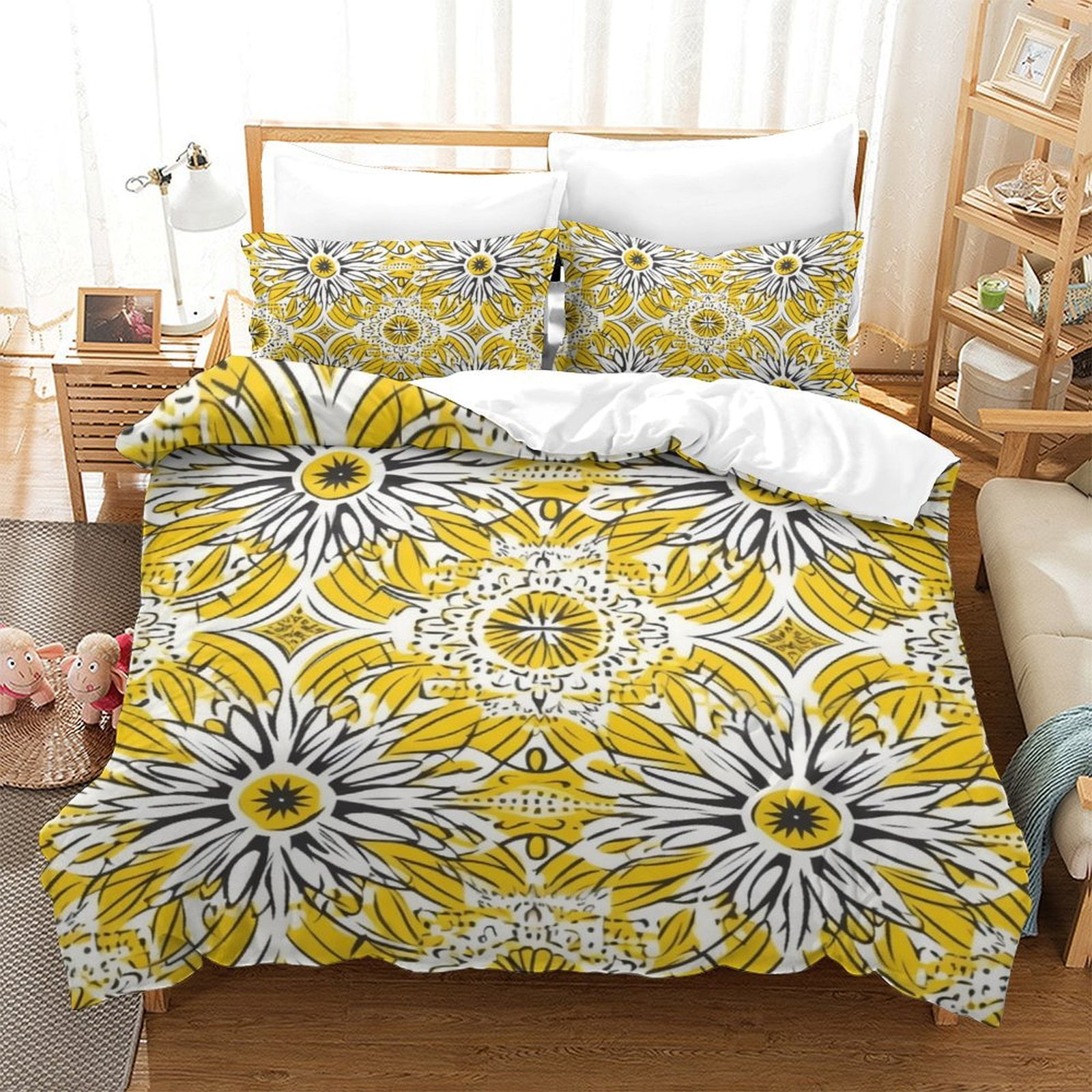 Home Textiles Yellow and Pink Abstract Flower Printed Duvet Cover Set ...