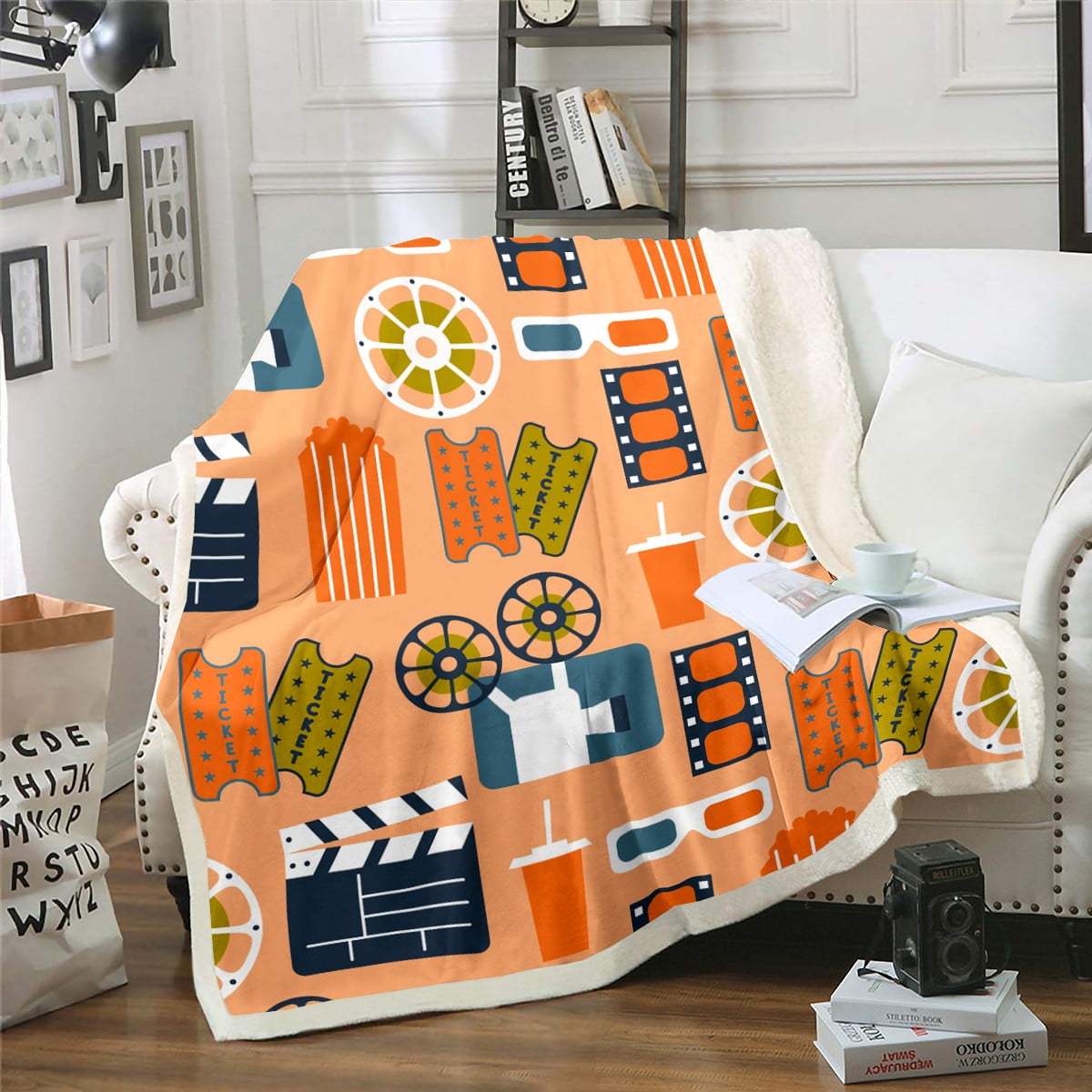 Home Theater Decor Blanket for Family Boys Girls Movie Theme Throw ...