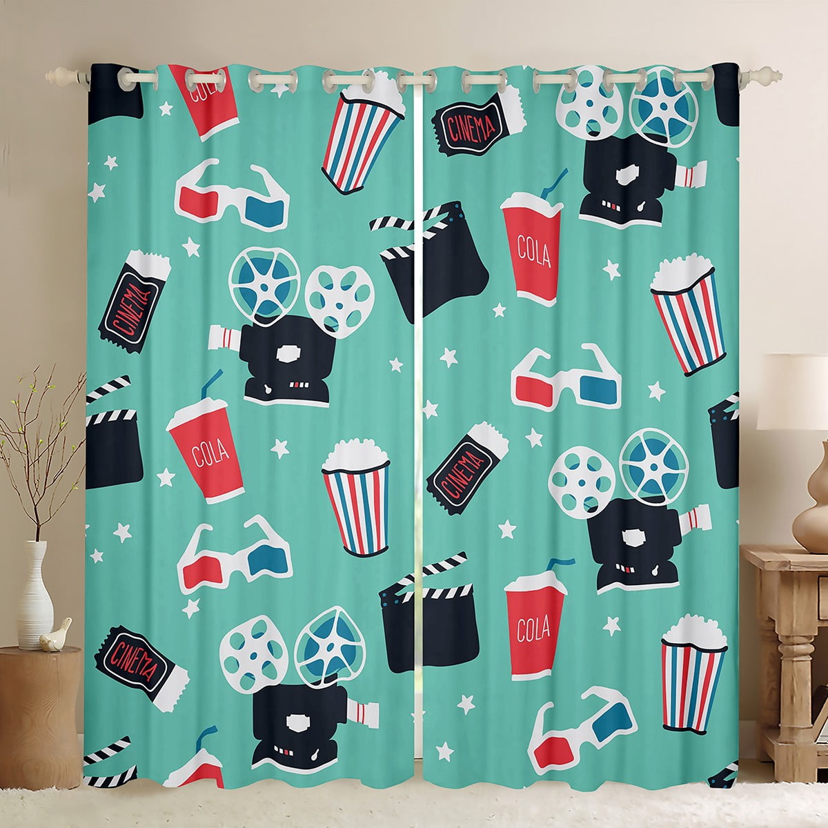 Home Theater Decor Curtains for Family Kids Movie Theme Blackout ...