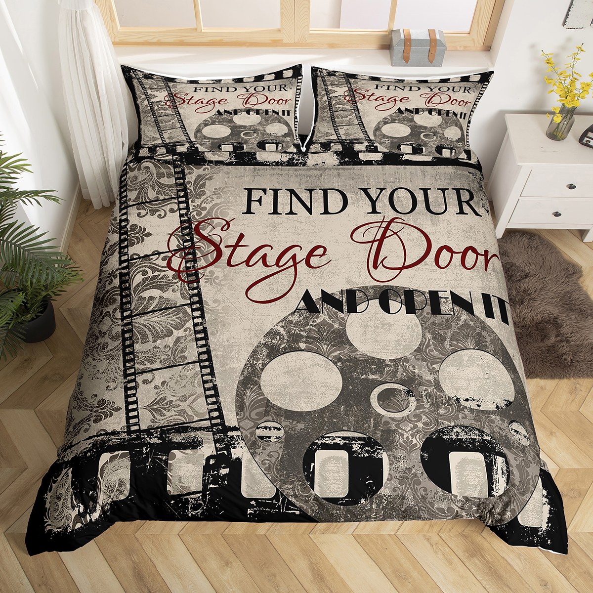 Home Theater Decor Duvet Cover King Size Family Movie Themed Bedding ...