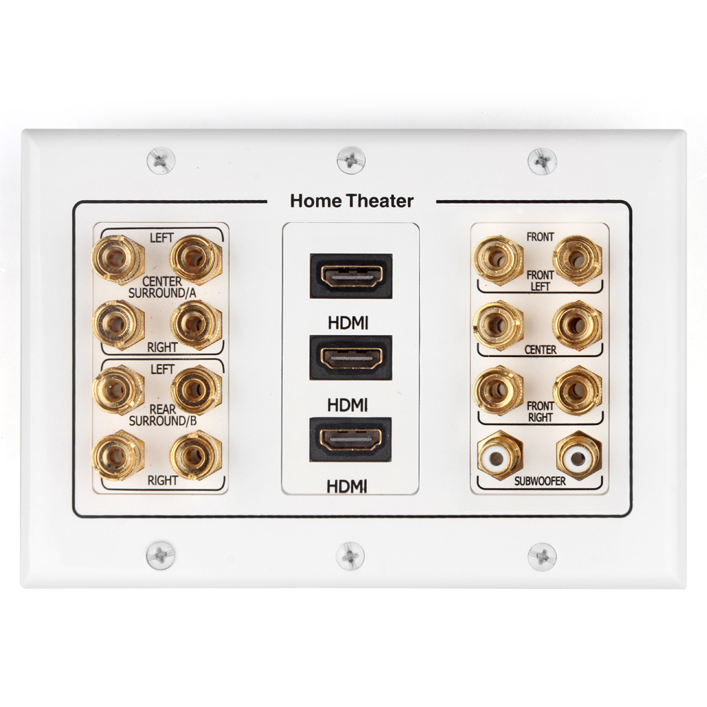 Home Theater Wall Plate - 3-Gang 7.2 Surround Sound Distribution w ...