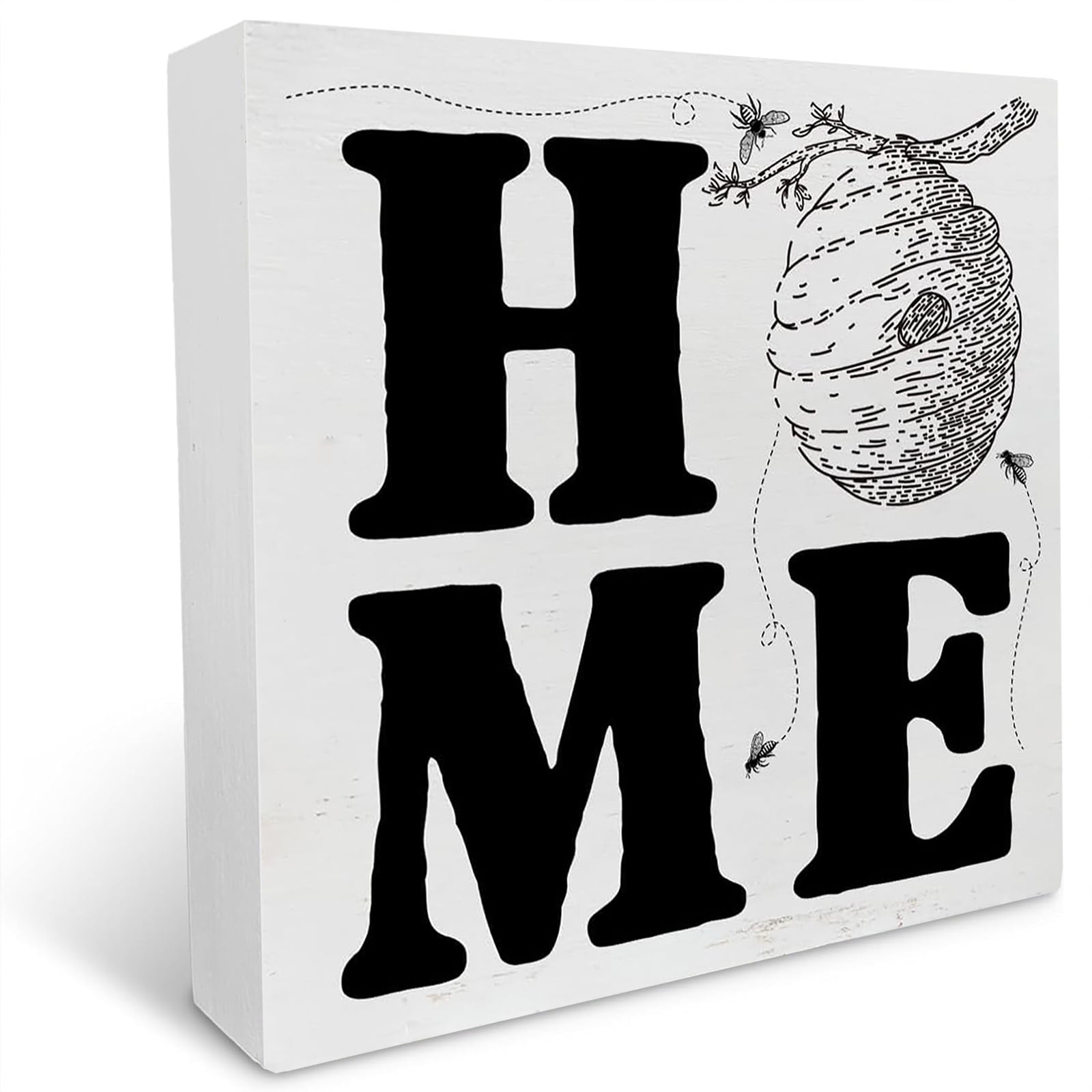 Home Theme Wood Box Sign Art Desk Decor 7x7 Inches Honey Home Wood ...