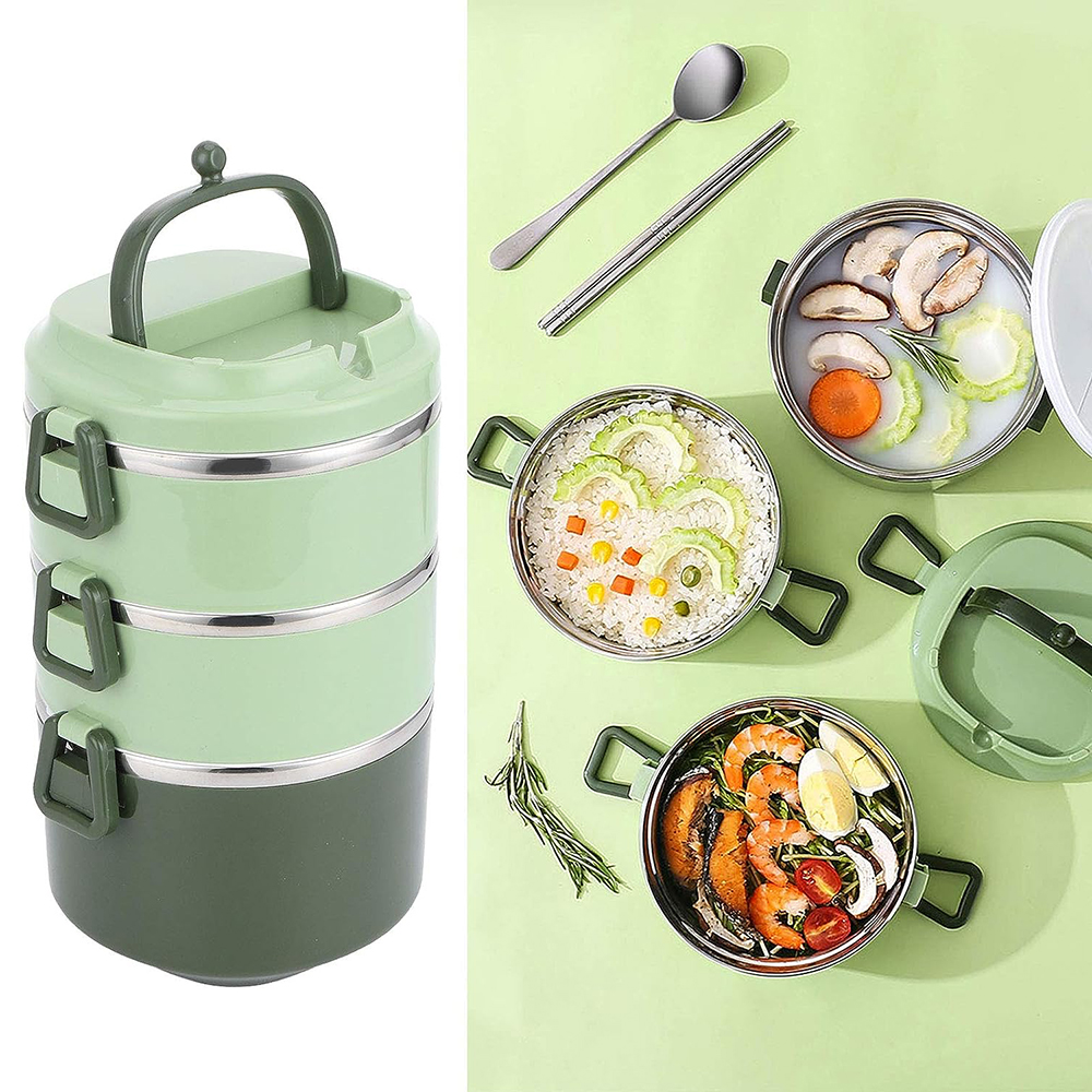 Home Thermal Bento Lunch Box, 3-Tier Cylinder Stackable Lunch Box ...