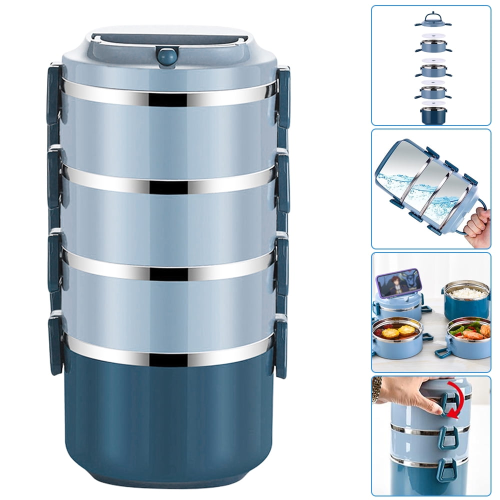 Home Thermal Bento Lunch Box, 4-Tier Cylinder Stackable Lunch Box ...