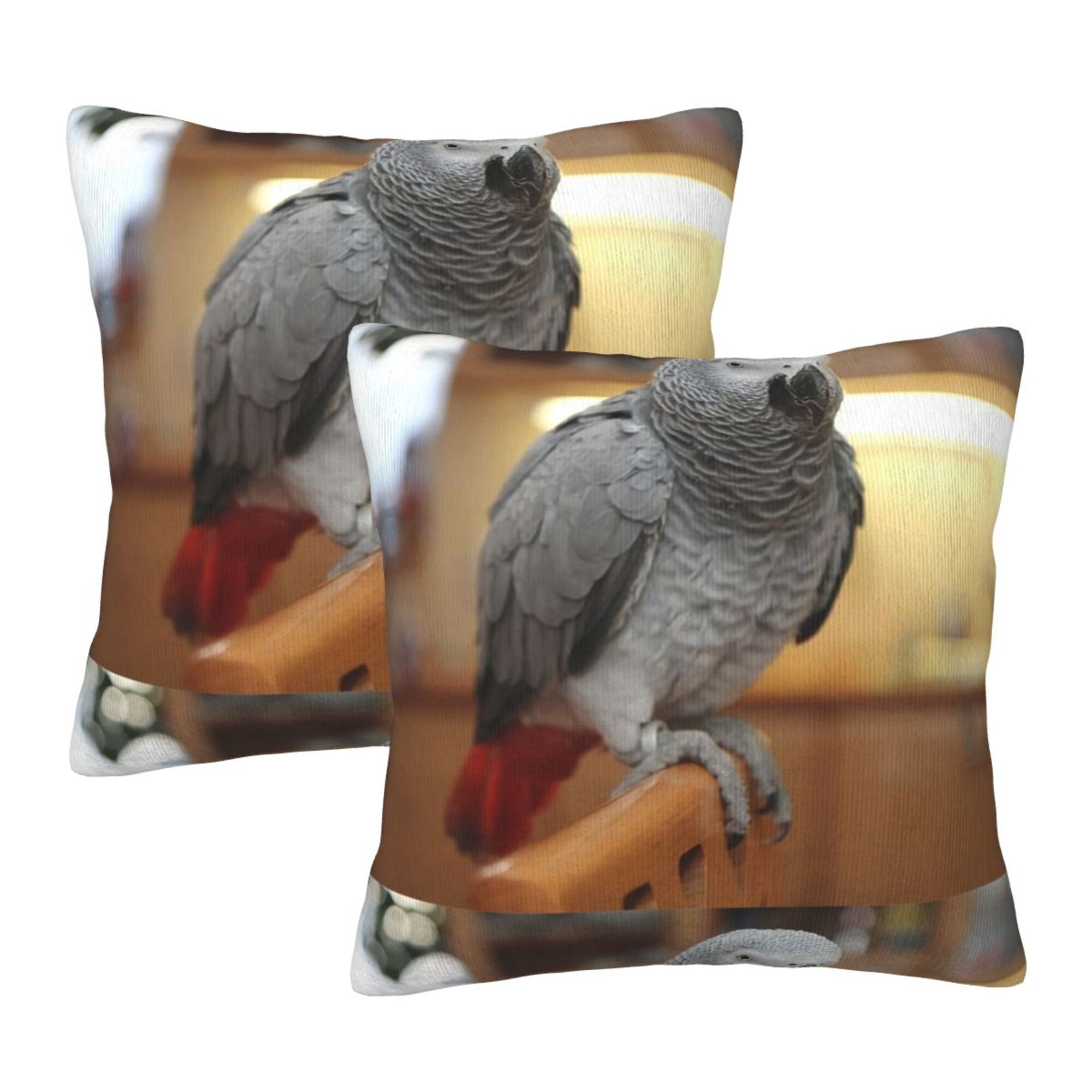 Home Throw Pillow Covers African Grey Parrot On A Perch Square Thick ...