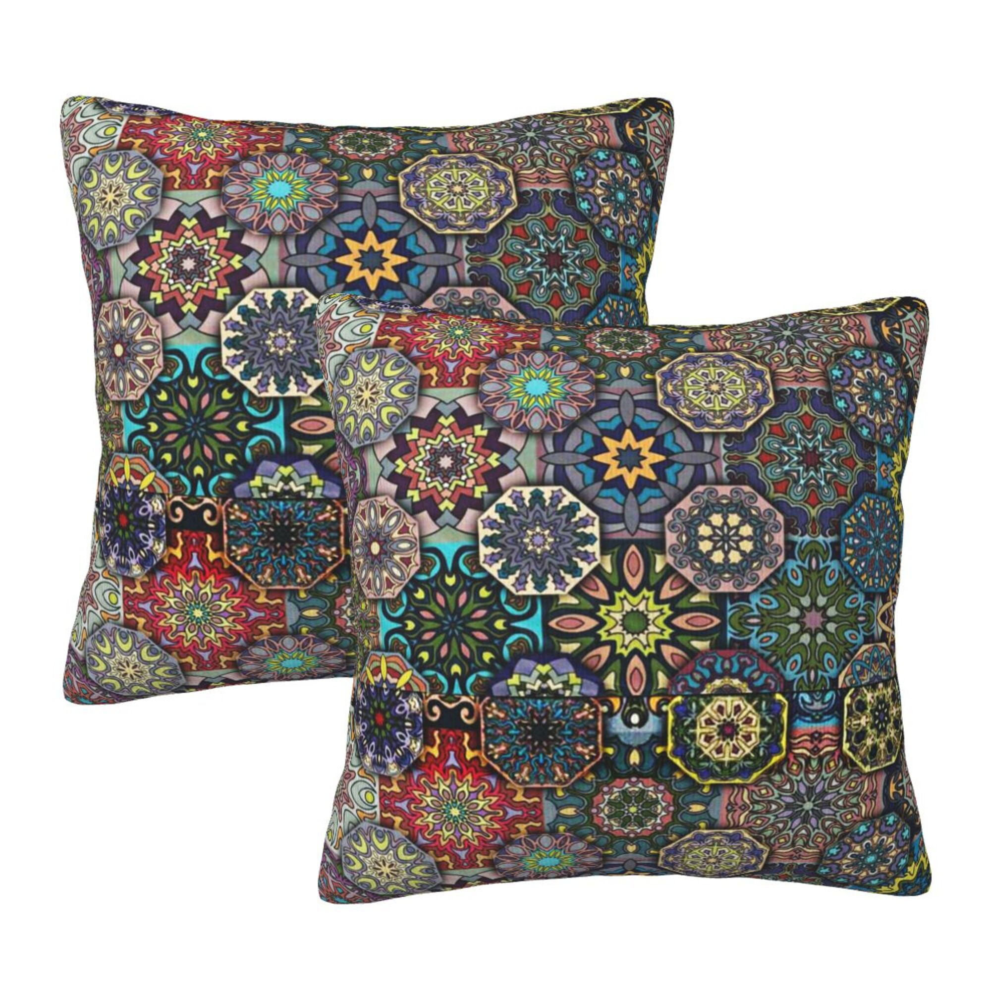 Home Throw Pillow Covers Ancient Floral Mandala Tribal1 Square Thick ...