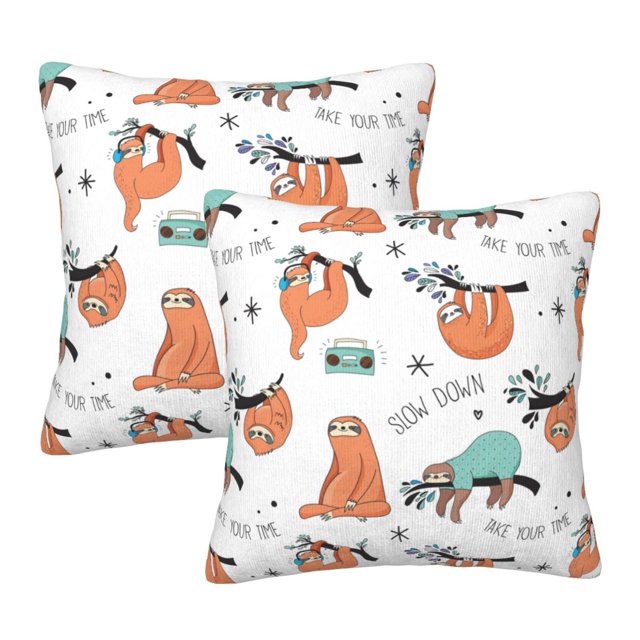 Home Throw Pillow Covers Animals Decor Vector Cute Sloths Square Thick ...