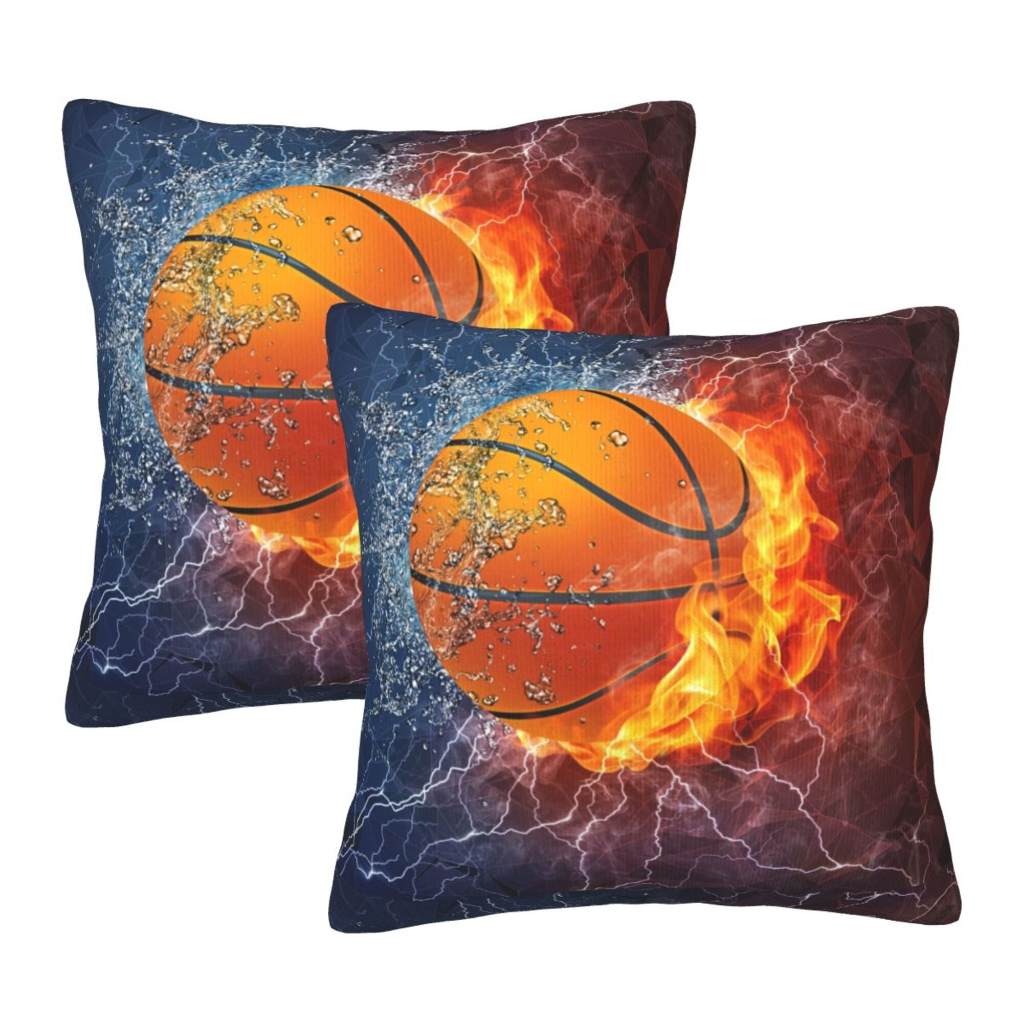 Home Throw Pillow Covers Basketball On Fire and Water Flame Splashing ...