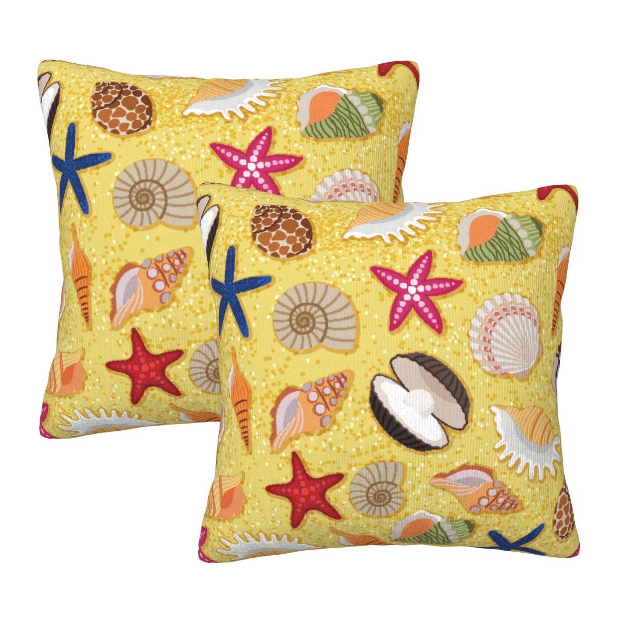 Home Throw Pillow Covers Beach Sand Shells Marine Watermark Square ...