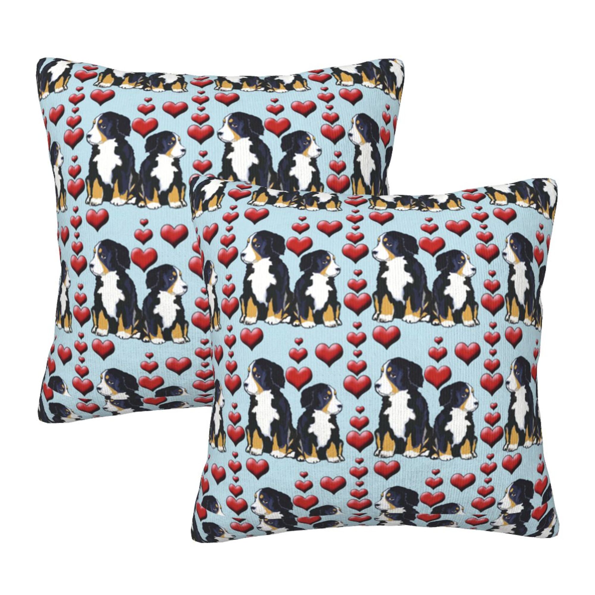 Home Throw Pillow Covers Bernese Mountain Dog Puppies and Hearts Square ...