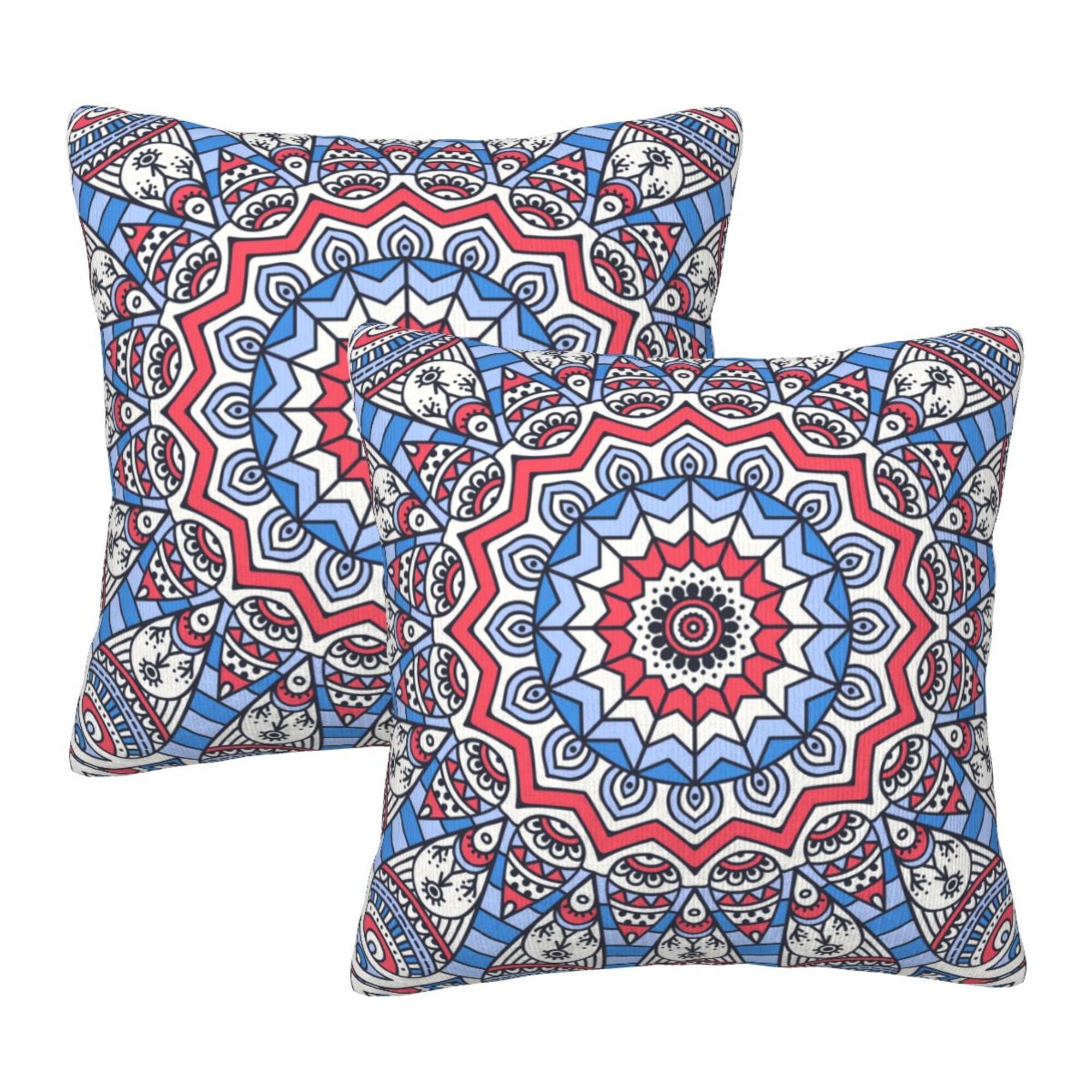 Home Throw Pillow Covers Blue and Red Mandala Seamless Pattern Square ...