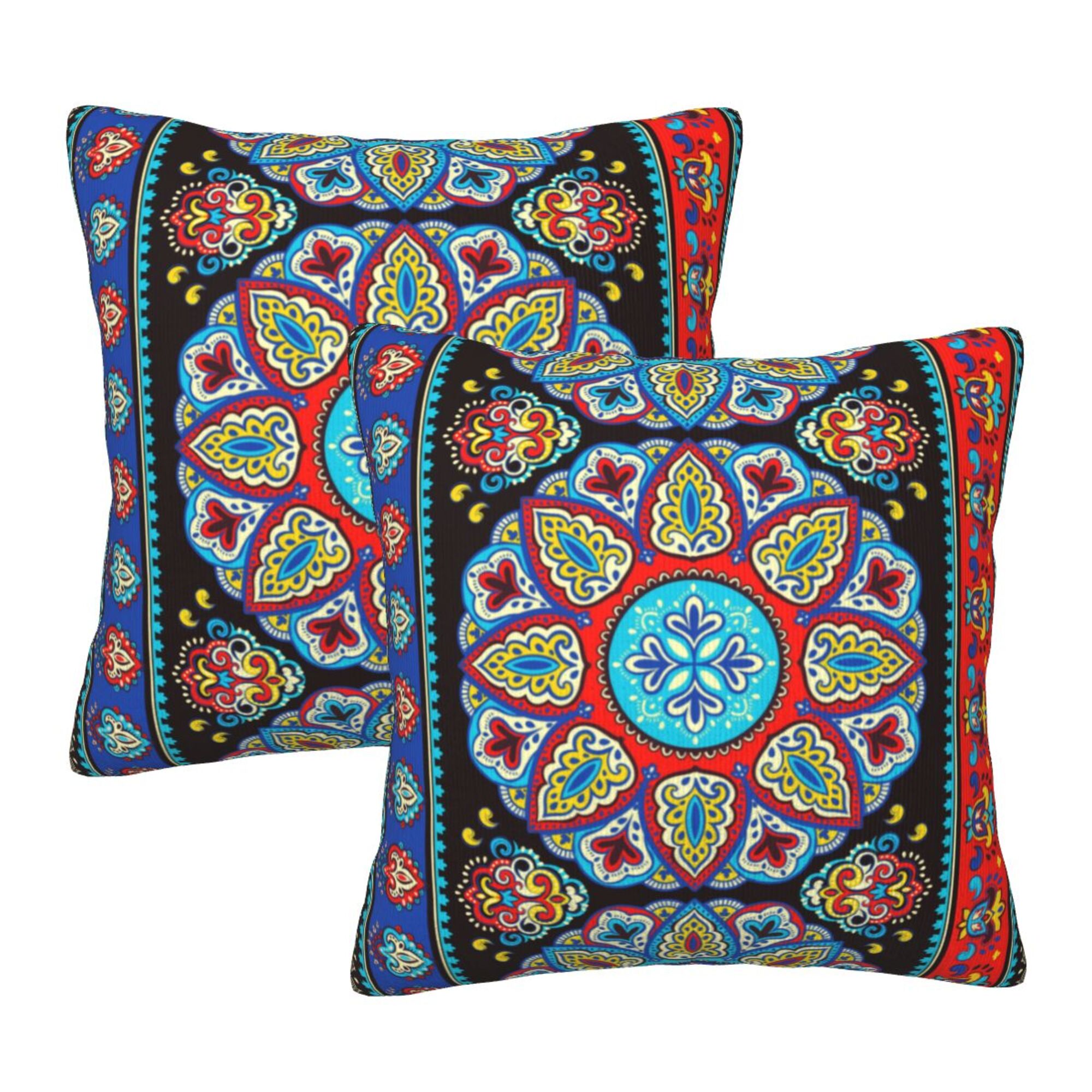 Home Throw Pillow Covers Bohemian Indian Mandala Medallion Ethno Square ...