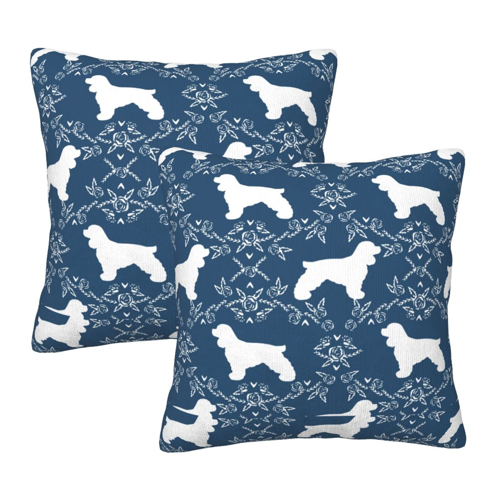 Home Throw Pillow Covers Cocker Spaniel Dog Breed Silhouette Floral ...