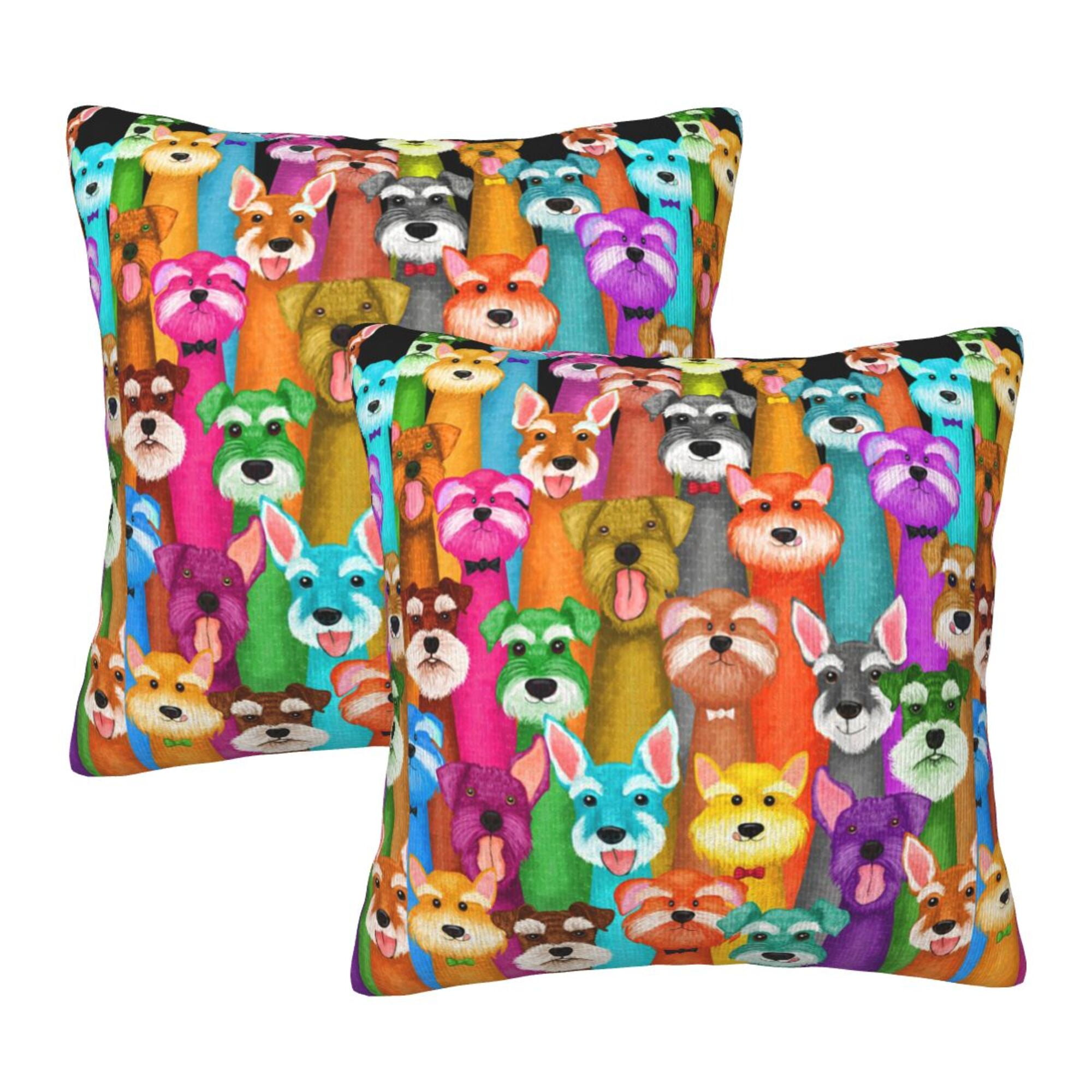 Home Throw Pillow Covers Colorful Oil Cute Schnauzer Dogs Square Thick ...