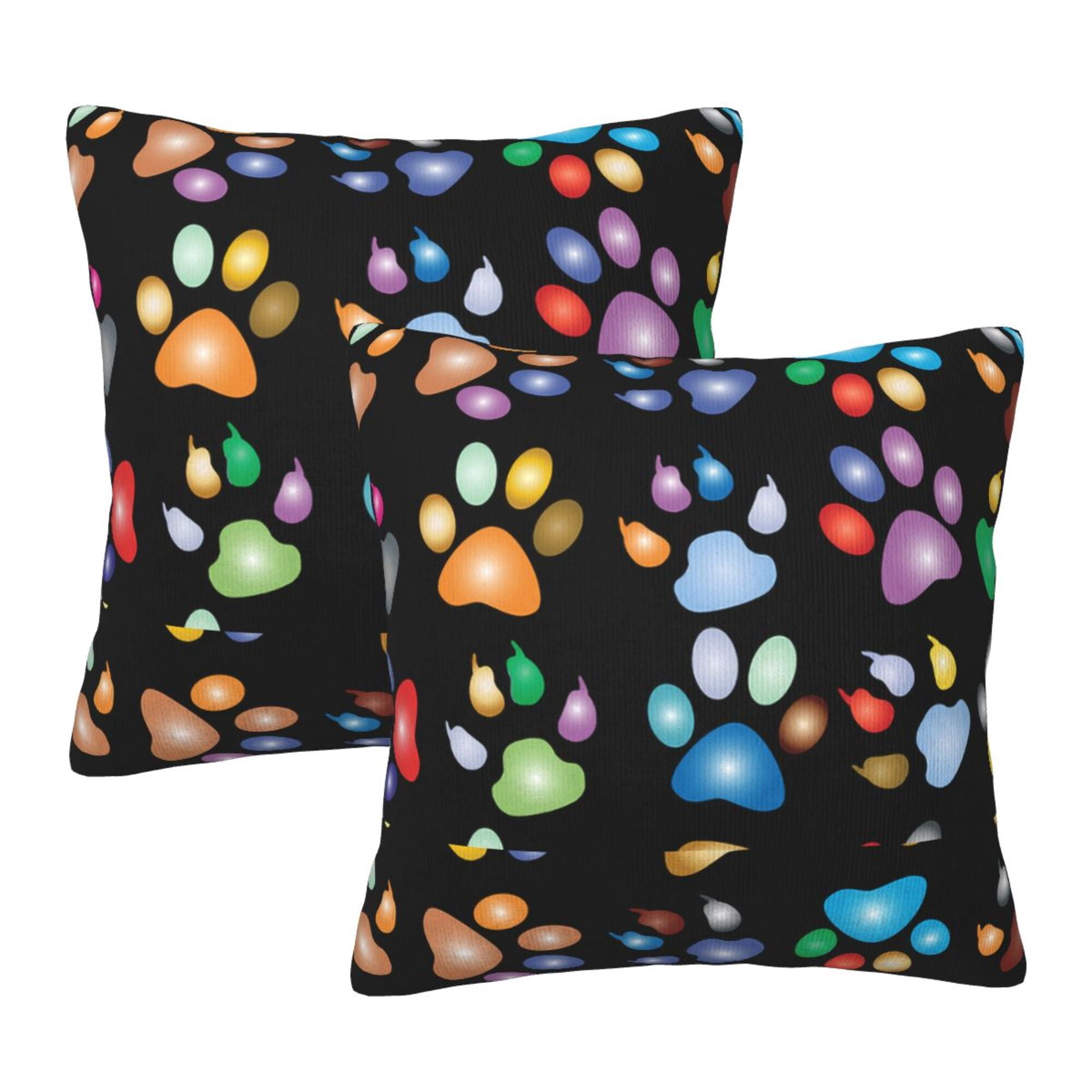 Home Throw Pillow Covers Colorful dog paw prints Square Thick Throw ...
