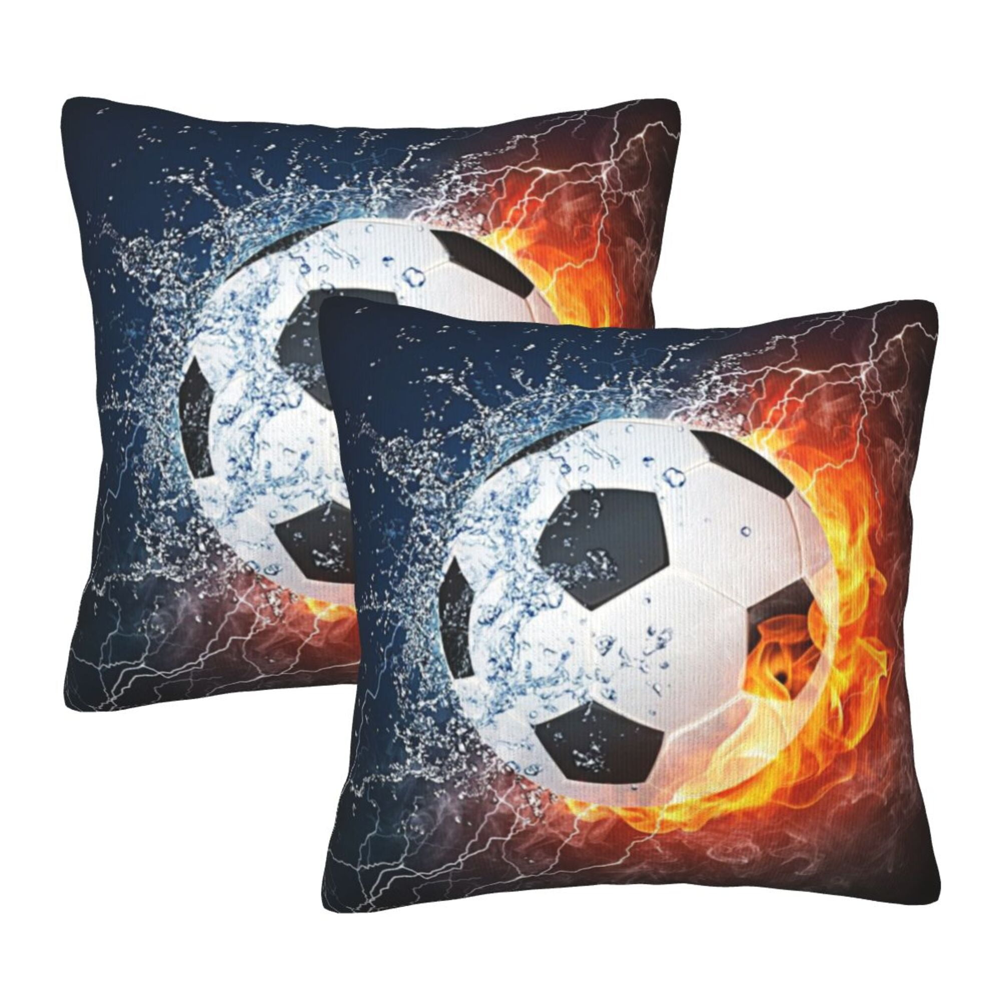 Home Throw Pillow Covers Cool Water Fire Soccer Football Square Thick ...
