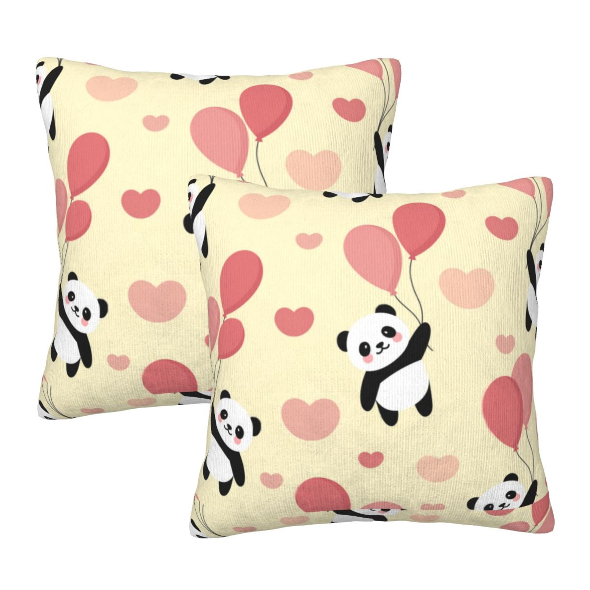 Home Throw Pillow Covers Cute Panda Flying with Pink Ballon Square ...