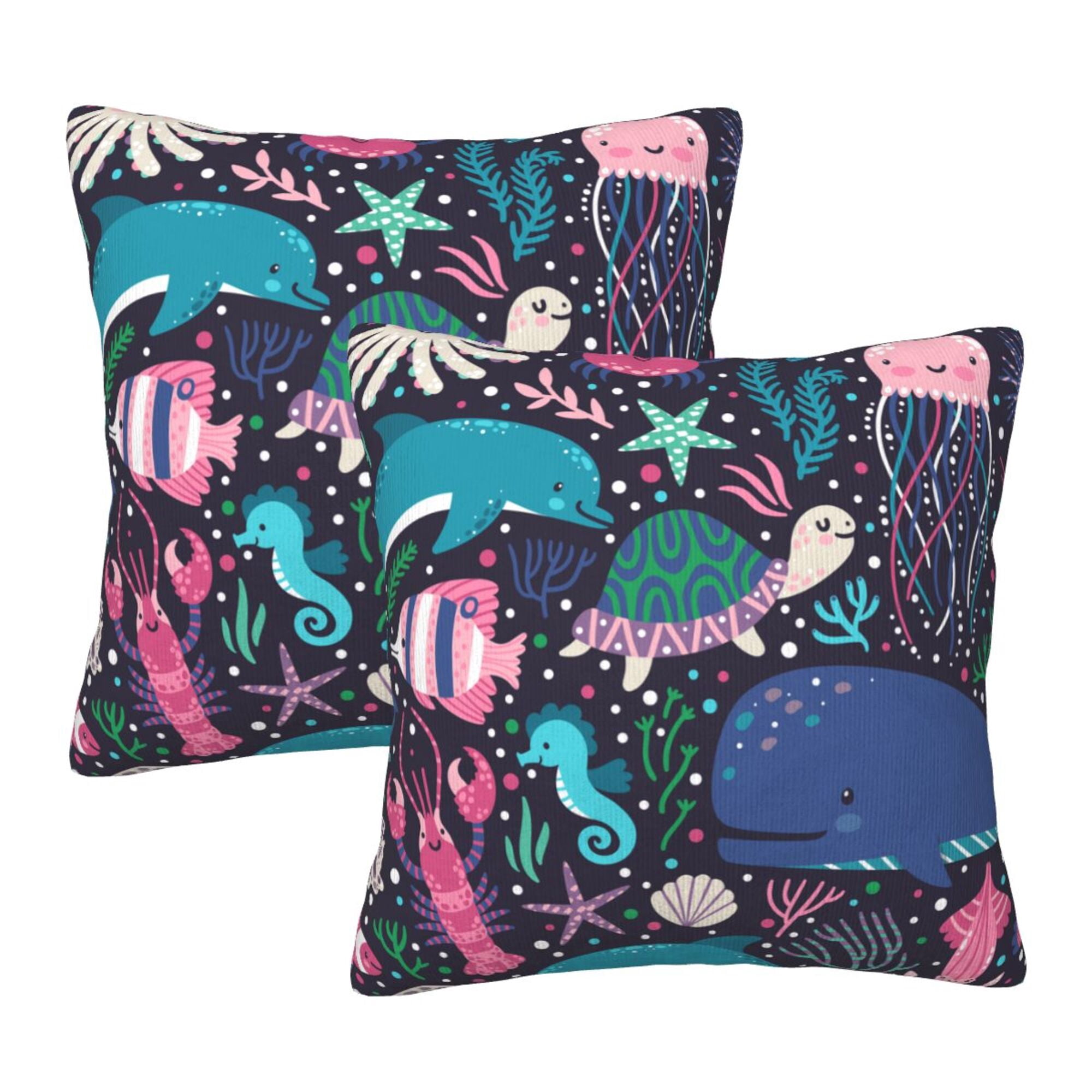Home Throw Pillow Covers Cute Sea Animals Square Thick Throw Pillow ...