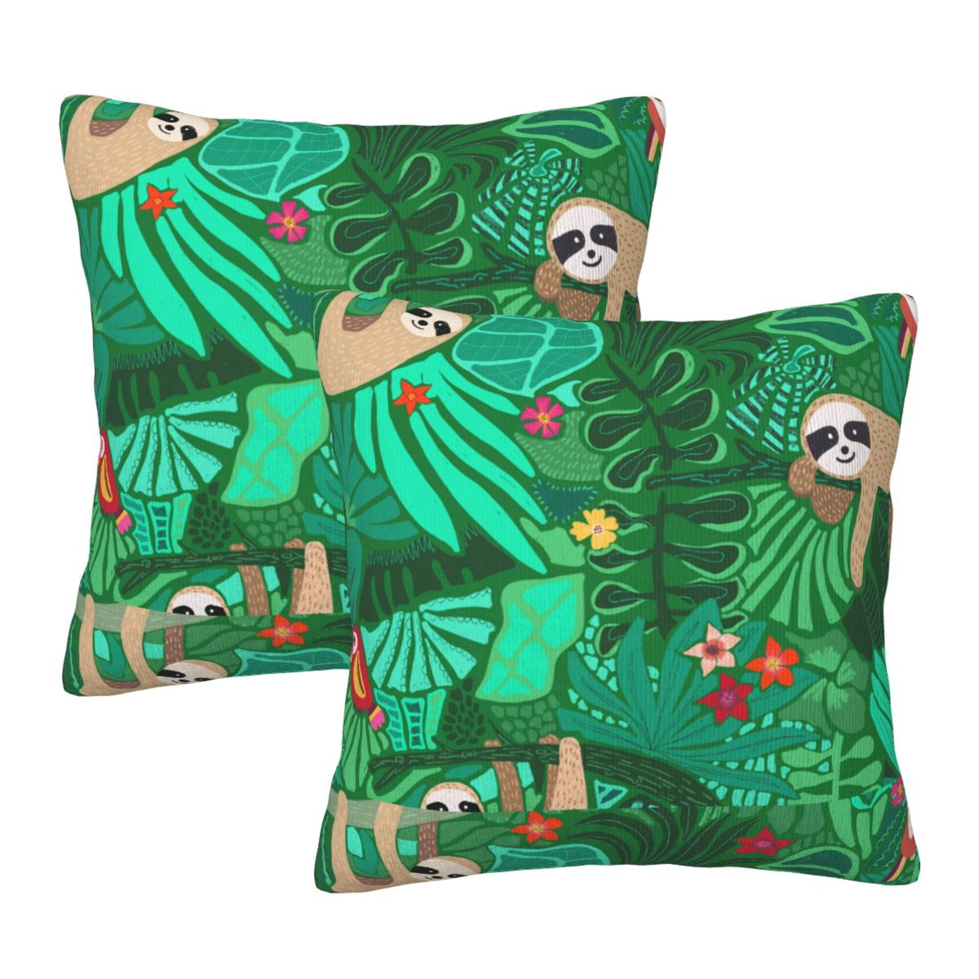 Home Throw Pillow Covers Cute Sloths Hanging On Jungle Trees Square ...