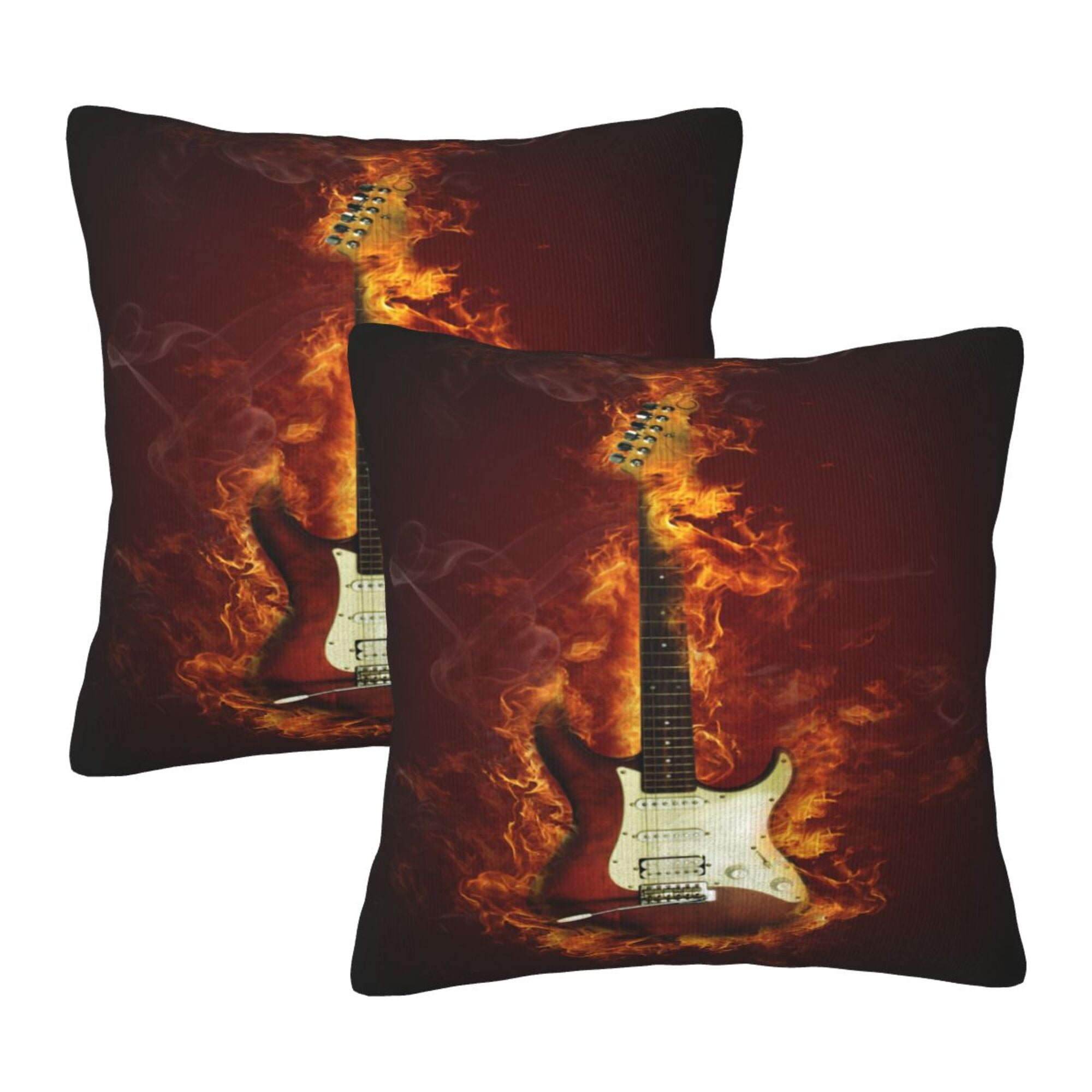 Home Throw Pillow Covers Electric guitar in flames burning fire hard ...
