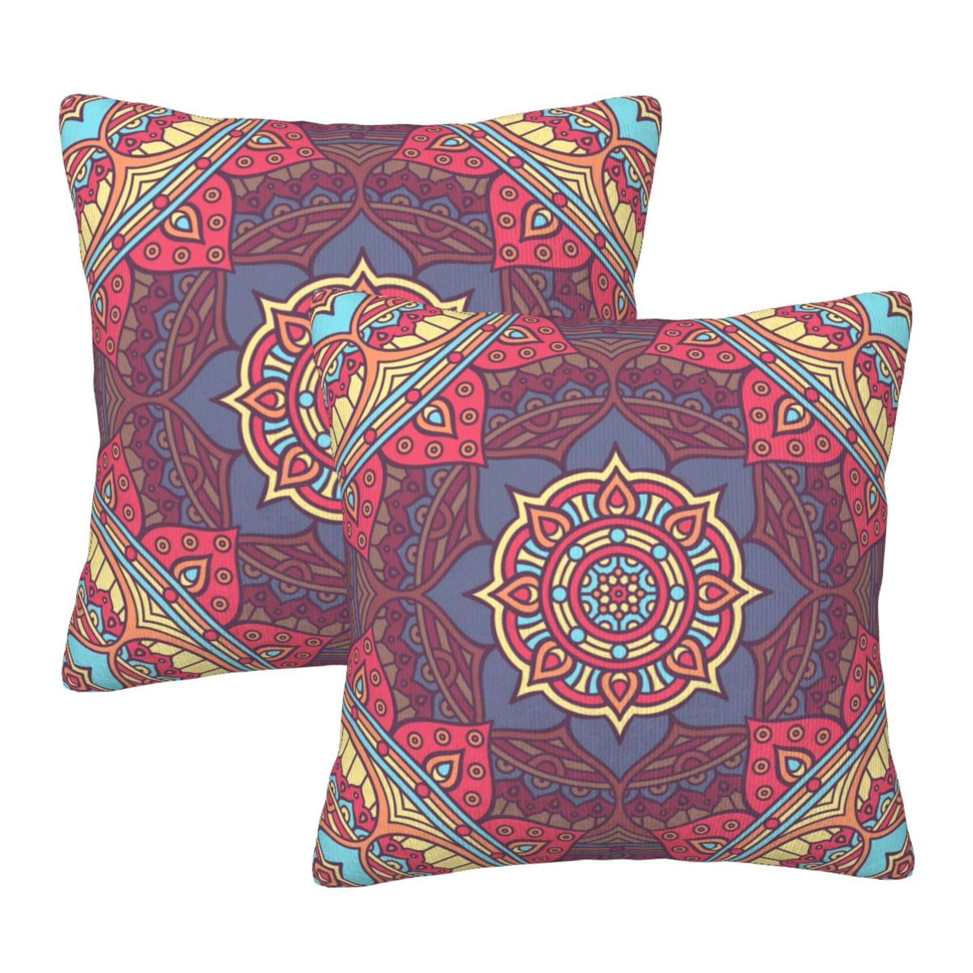 Home Throw Pillow Covers Ethnic floral seamless pattern Square Thick ...